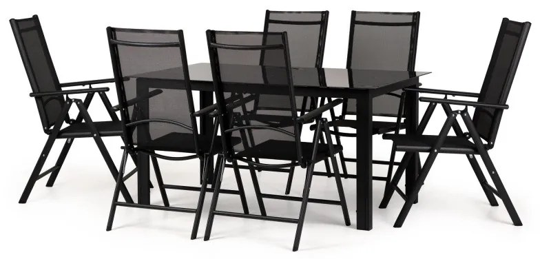 Hector Sada zahradního nábytku - stůl 150 cm + 6 židlí Dizu II černá