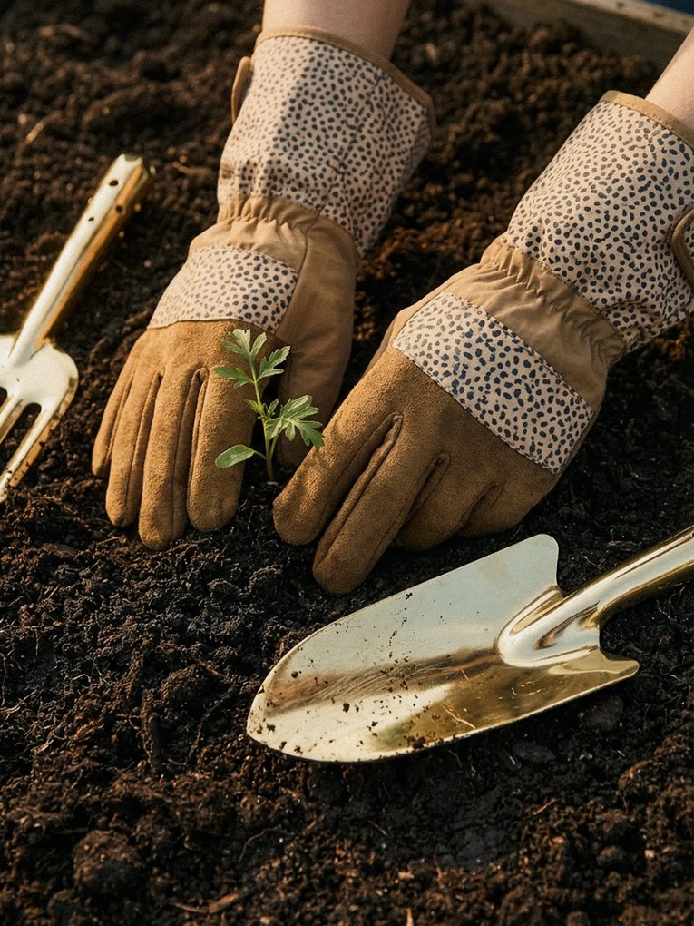 Sinsay - Zahradnické rukavice s puntíky - béžová