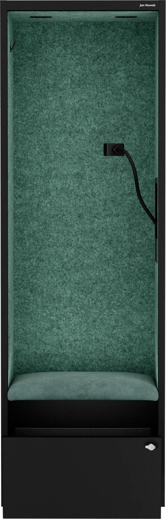 Skříň se sedákem a zónou ticha SALLY MentalBox, černá konstrukce, zelený sedák, 1850 x 600 x 400 mm