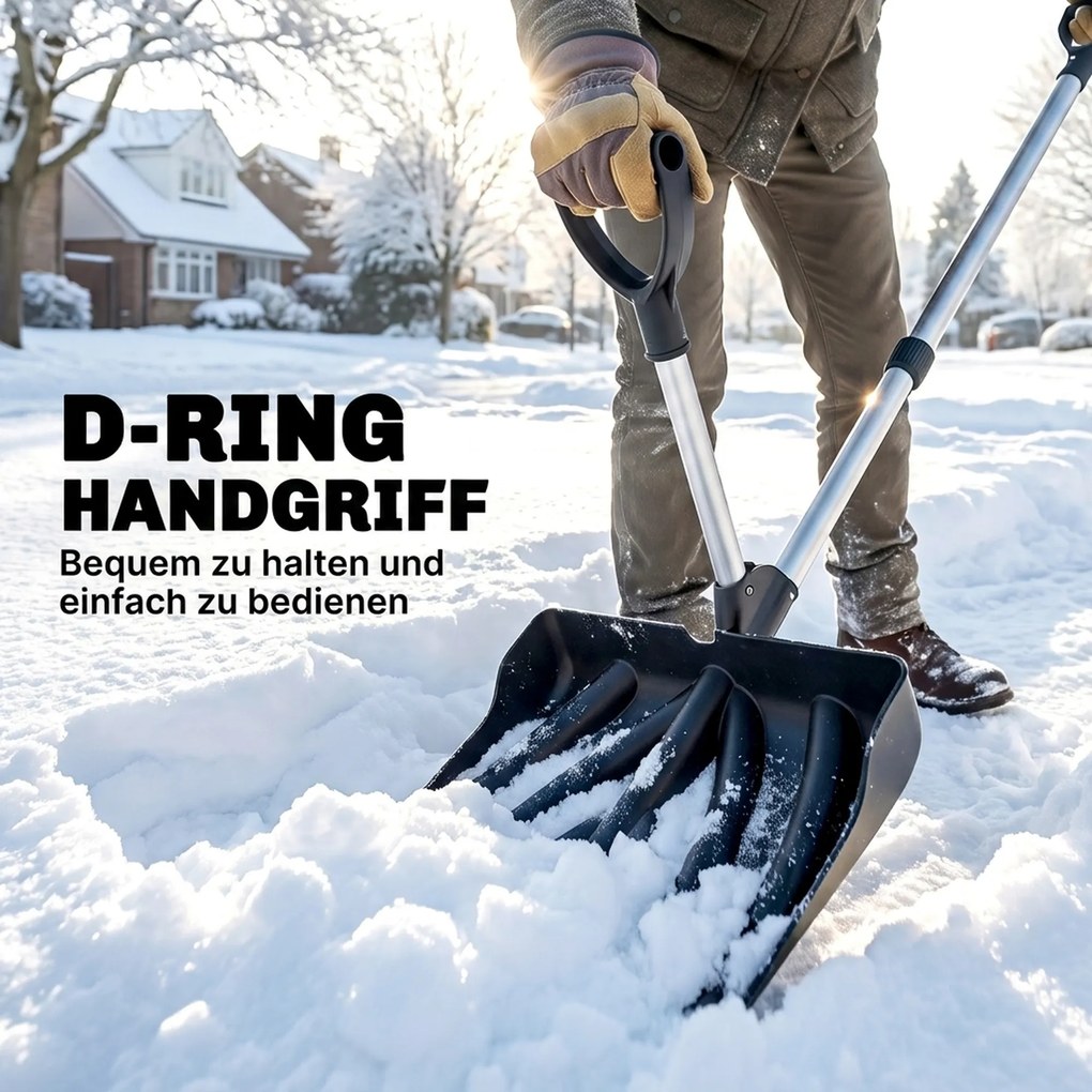 Outsunny Sněhový pluh 45 cm široký, plastová lopata na sníh s ergonomickou přídavnou rukojetí, odháněč sněhu s hliníkovou násadou a kovovým okrajem