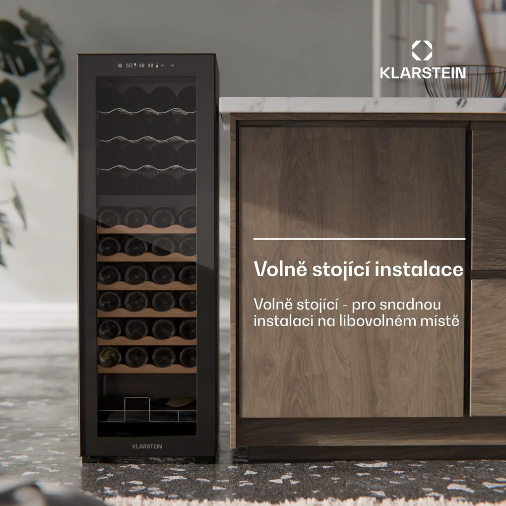 Klarstein Bovella 44 Duo+ vinotéka, 2 v 1, 44 lahví, 2 zóny, 9 polic, Dotykové ovládání