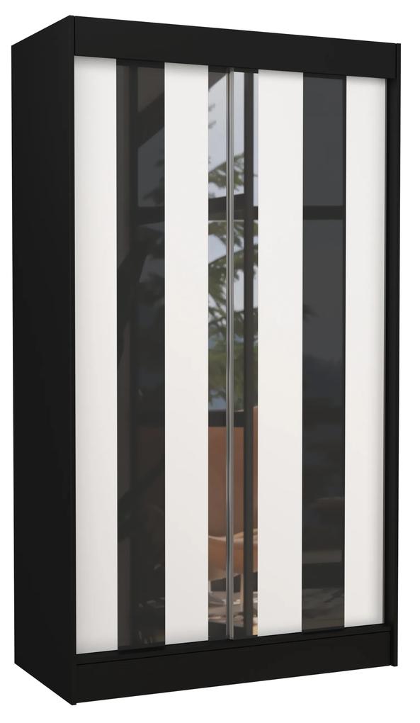 Posuvná skříň se zrcadlem a lacobel KEITA Šířka: 200, Hlavní barva: Černá, Další barva: Bílý Lacobel