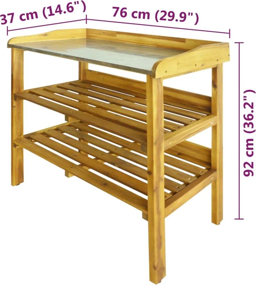 Přesazovací stolek se 2 policemi masivní akácie a zinek