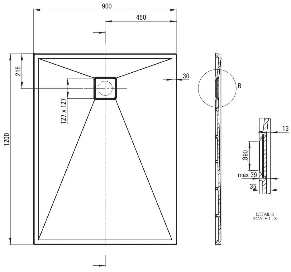 Deante Correo, obdélníková granitová sprchová vanička 120x90x3, 5 cm, bílá matná, DEA-KQR_A43B