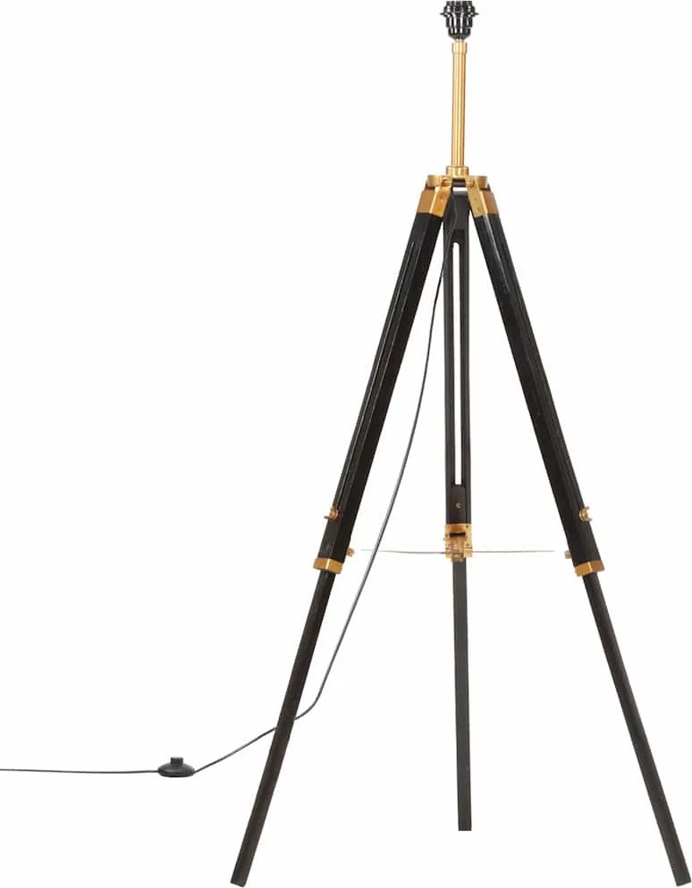 Stojací lampa stativ černá a zlatá masivní teak 141 cm 288076