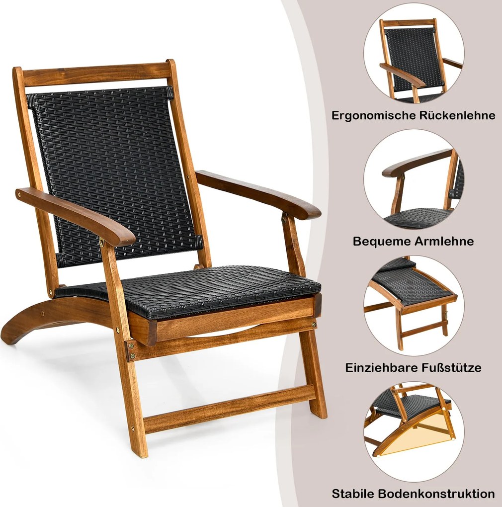 Costway Lehátko skládací zahradní lehátko s výsuvnou nožní částí a ergonomickou