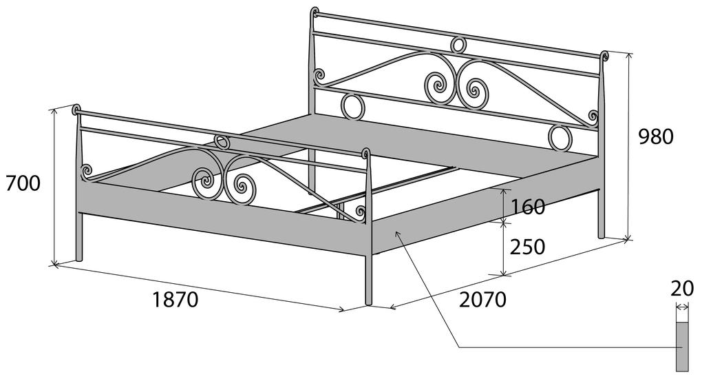 Nábytek ATIKA s.r.o. Kovová postel ARABELA Povrchová úprava: stříbrná RAL 9006, Rozměr: 140 x 200 cm