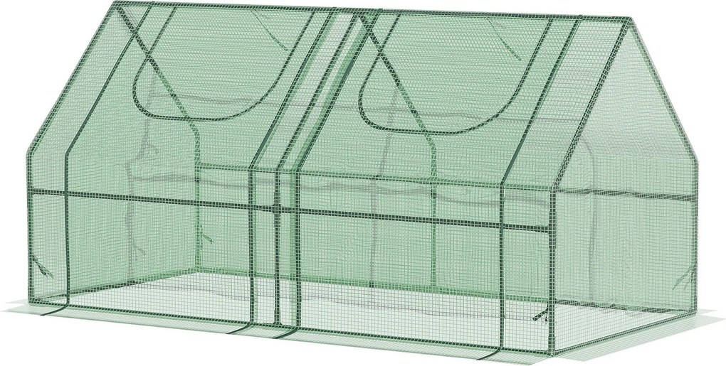 Outsunny Malý Skleník pro Exteriér se Dvouvrstvými Okny a Ocelovou Konstrukcí pro Pěstování Rajčat, Rostlin a Květin 180x90x90 cm Zelený | Aosom