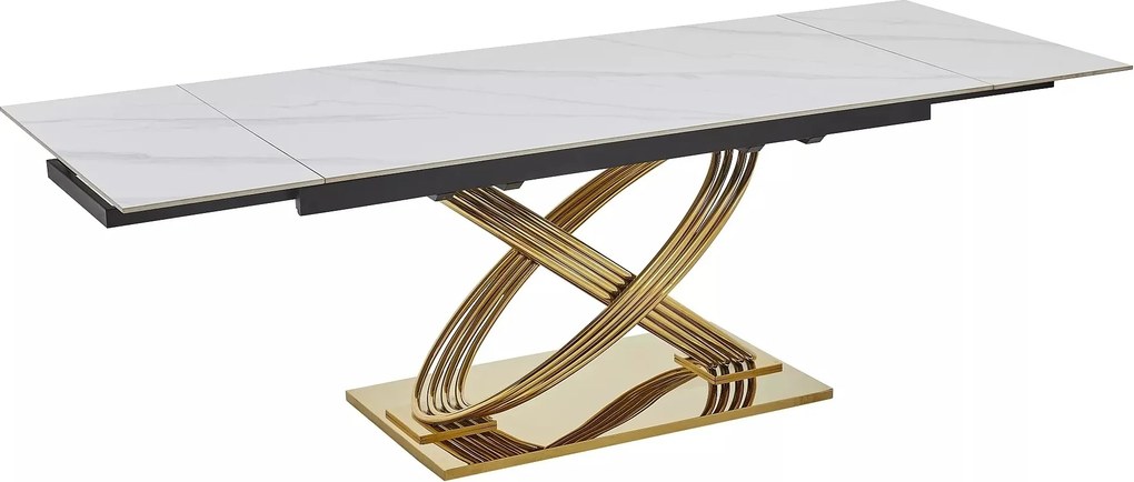 Jídelní rozkládací stůl Hermes 160/240 cm bílý mramor/zlatý