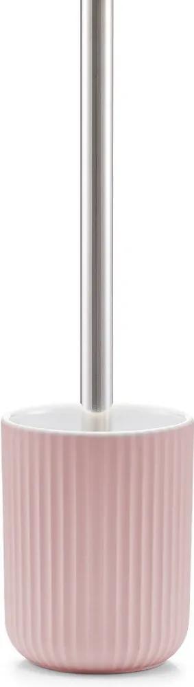 Toaletní kartáč s keramickou nádobou ve světle růžové barvě, 9,1x37,5 cm