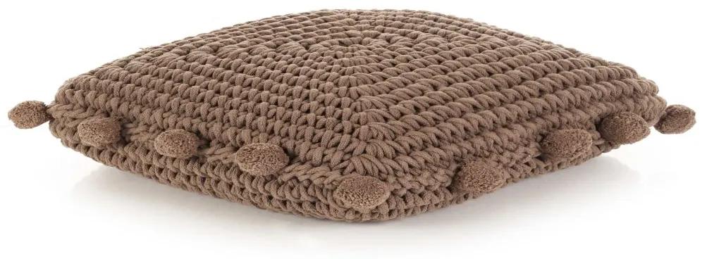 245079 vidaXL Čtvercový pletený bavlněný polštář na podlahu 50 x 50 cm hnědý