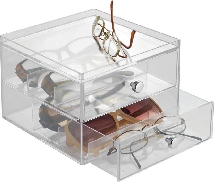 Transparentní úložný box s 2 šuplíky iDesign Drawers, výška 12,5 cm