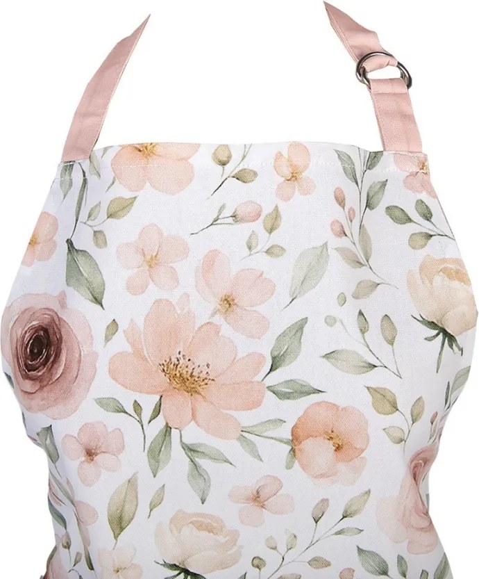 Bílá bavlněná zástěra s růžemi Soft Romantic Blush - 70*85 cm