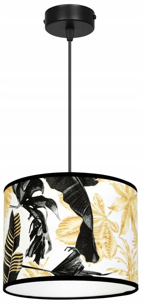 Závěsné svítidlo Gold Flowers, 1x bílé textilní stínítko s květinovým vzorem, (výběr ze 2 barev konstrukce)