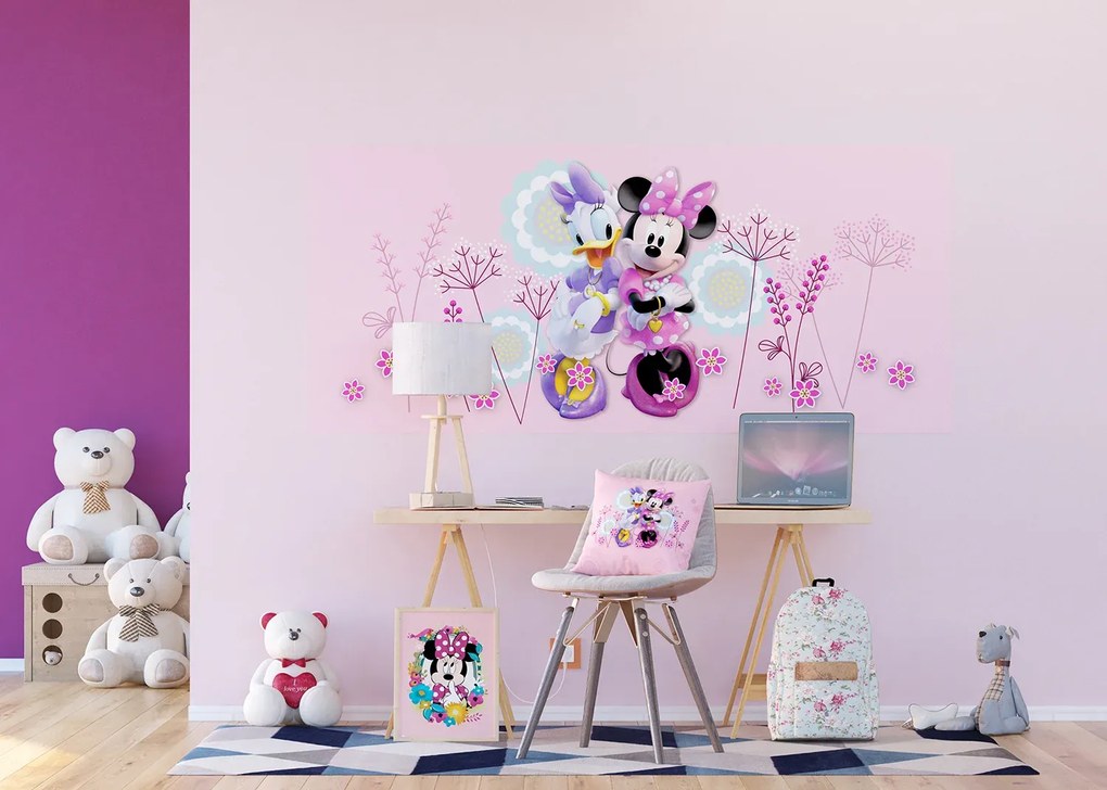 Dětská vliesová fototapeta na zed' Minnie a Daisy Květiny, Disney | 202 x 90 cm | DFTDNH 5390