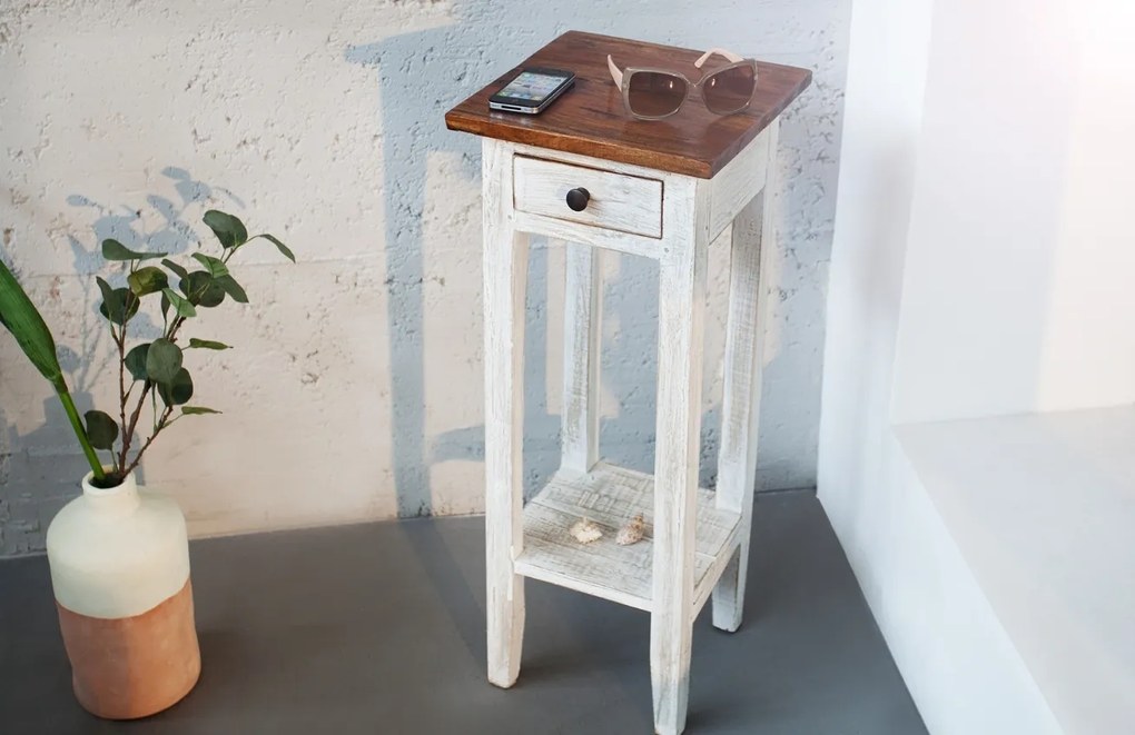 OnaDnes -20% Moebel Living Bílý dřevěný odkládací stolek Lilly 25 x 30 cm