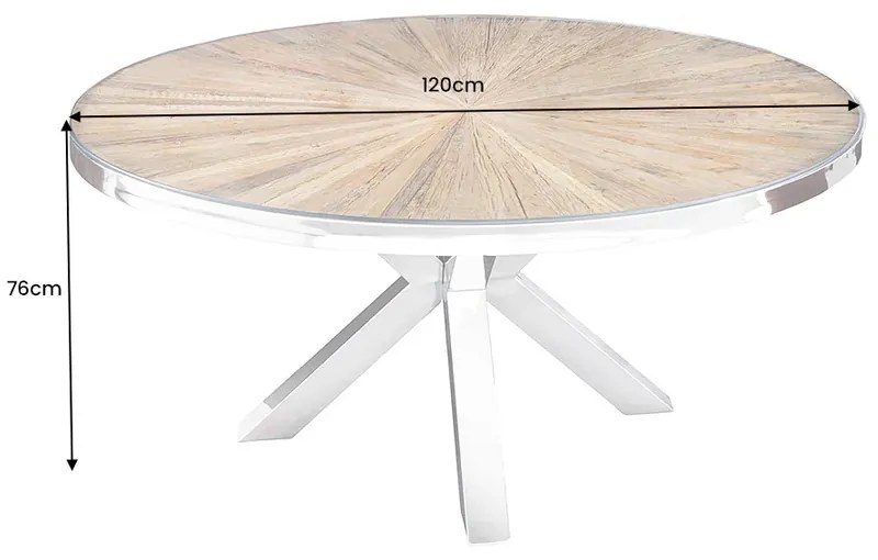Massive home | Kulatý jídelní stůl BARRACUDA 120 CM sklo/masiv teak