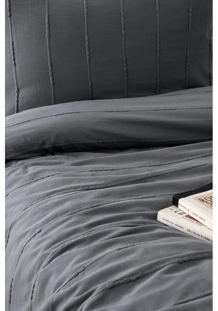 Tmavě šedý bavlněný set přehozu a povlaků na polštář 170x210 cm Sedef – Mijolnir