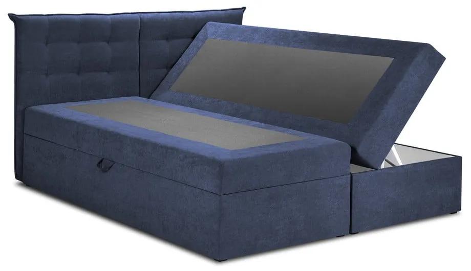 Tmavě modrá boxspring postel s úložným prostorem 200x200 cm Echaveria – Mazzini Beds