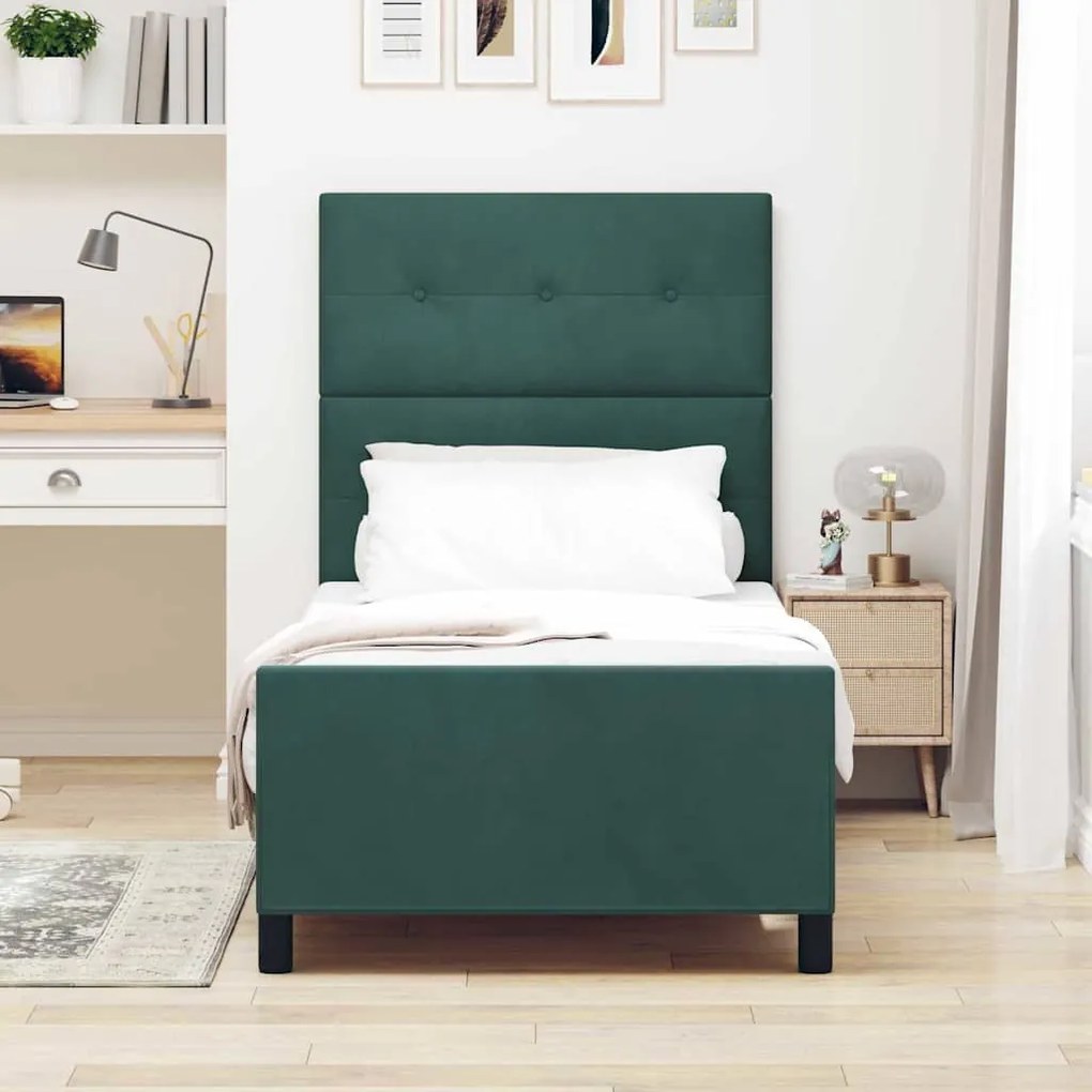 Postel s boxspringem s čelo Tmavě zelená 90 x 190 cm samet 3344912