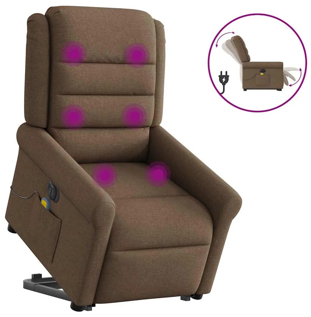 Elektrické zvedací masážní polohovací křeslo hnědé textil 3303348