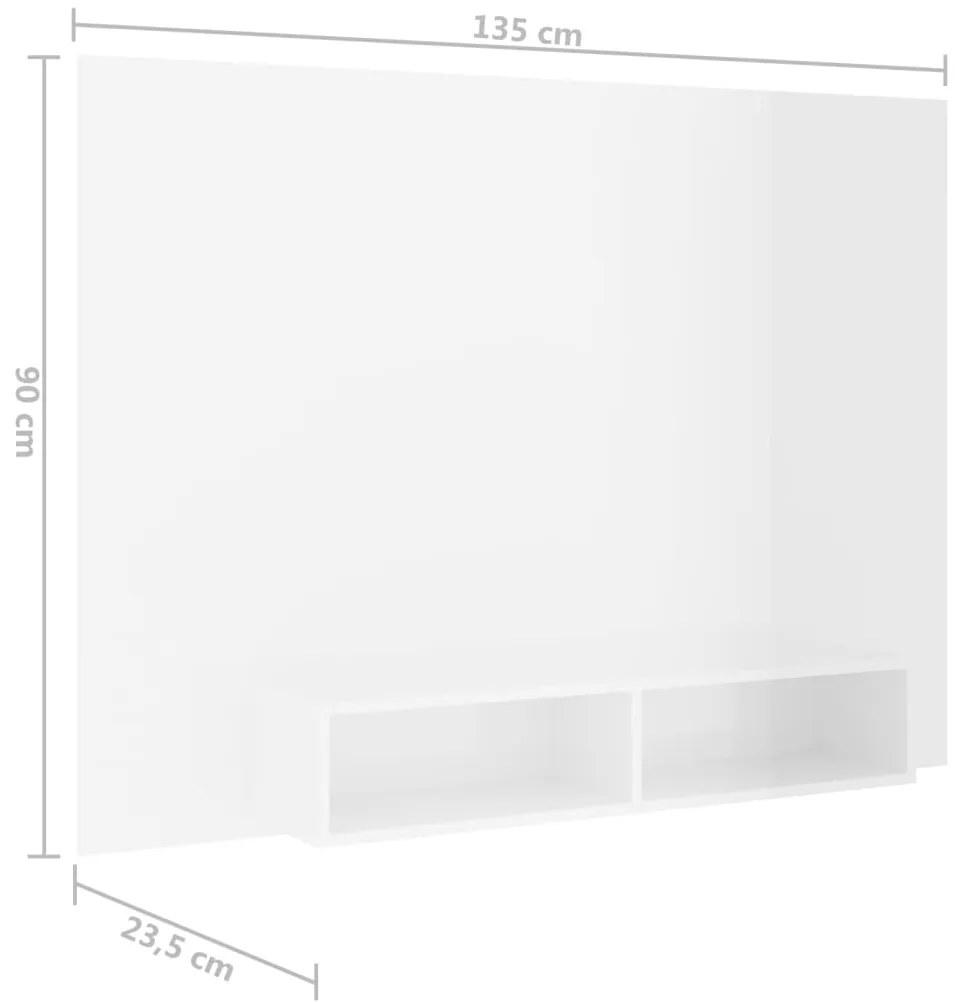 vidaXL Nástěnná TV skříňka bílá vysoký lesk 135x23,5x90 cm dřevotříska