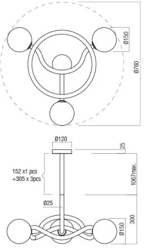 Redo 01-3256 - Lustr na tyči CONFUSIO 3xE14/28W/230V pr. 76 cm zlatá