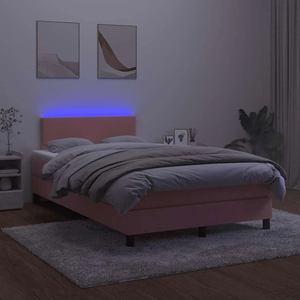 Box spring postel s matrací a LED růžová 120 x 190 cm samet 3270146