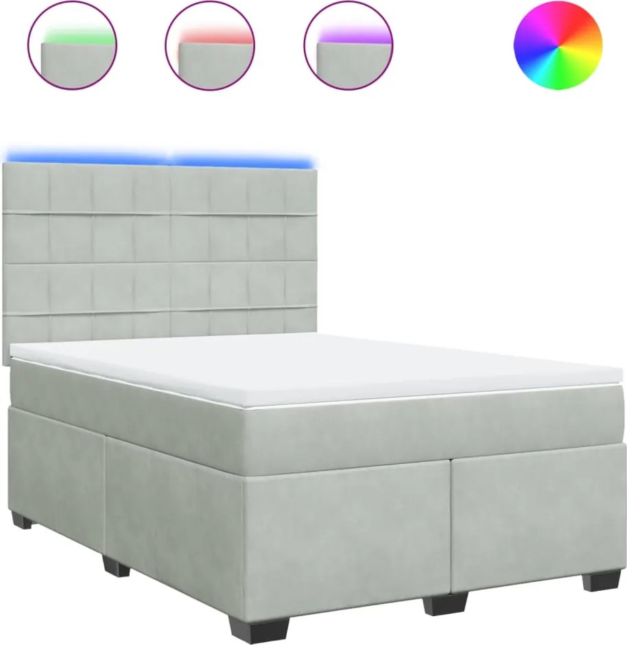Box spring postel s matrací světle šedá 140x200 cm samet 3293230