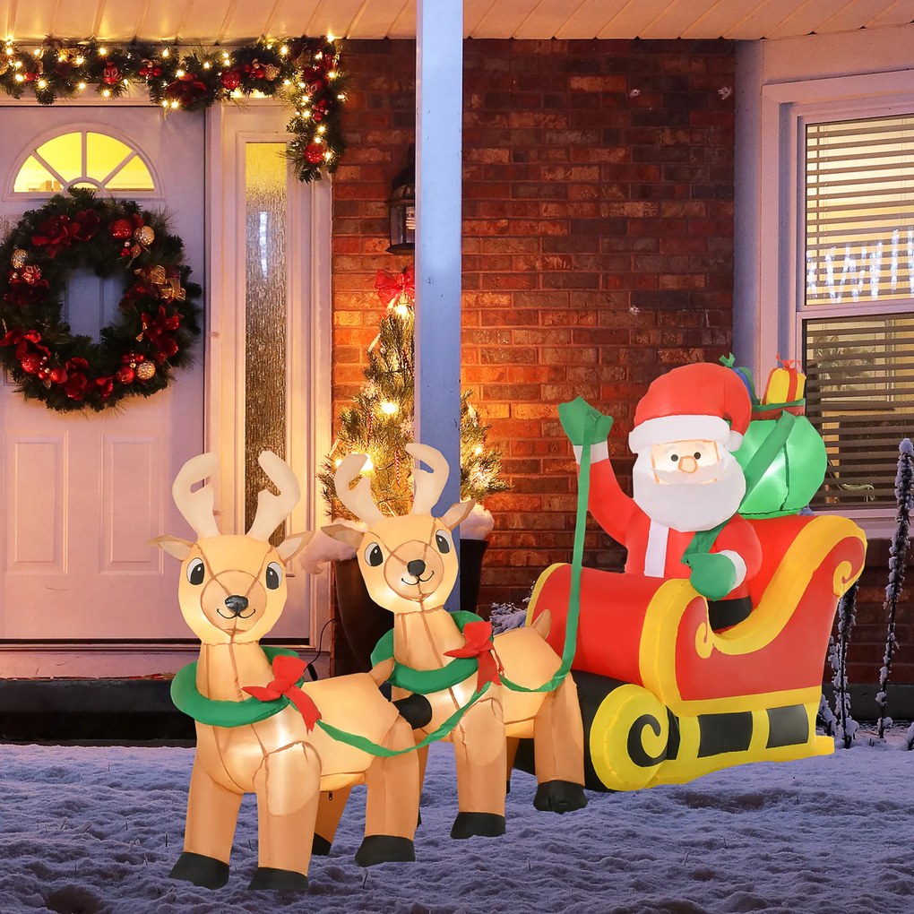 HOMCOM Nafukovací Santa Claus se sáňkami, 6 LED světel, voděodolný, 240 x 57 x 112 cm