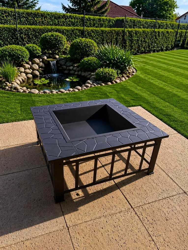 IQ Garden Čtvercové kryté ohniště PIT-008 80 cm s odkládací plochou IGNIRA 327232