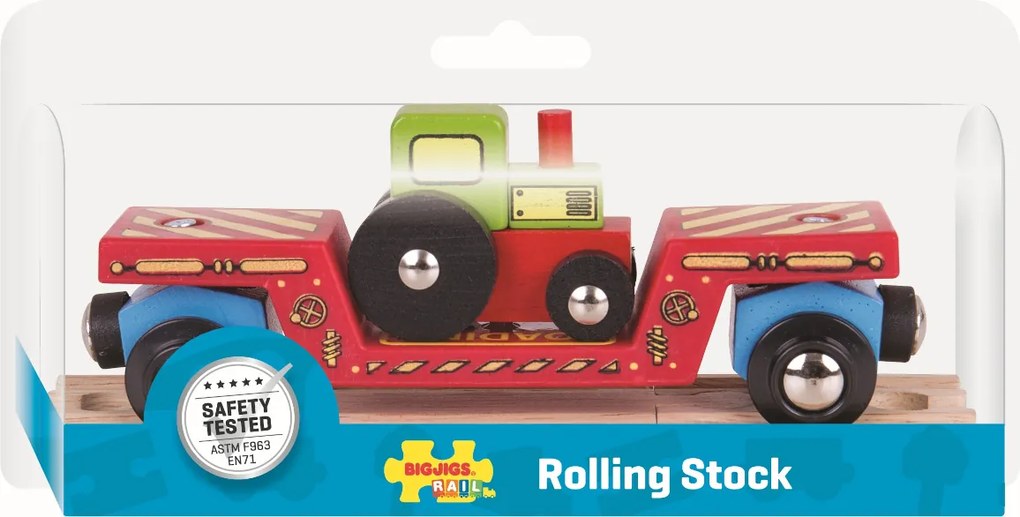 Bigjigs Rail Dřevěný vagon s traktorem + 2 koleje