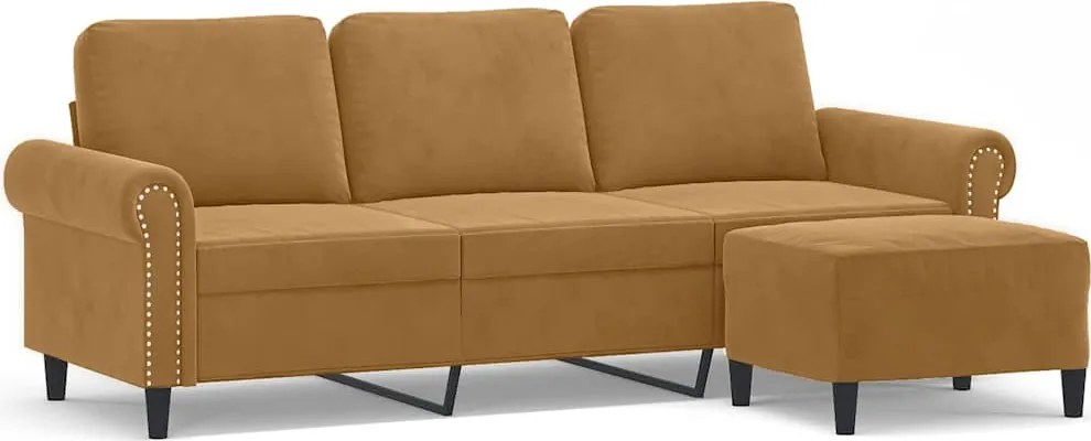3místná pohovka s podnožkou hnědá 180 cm samet 3201222