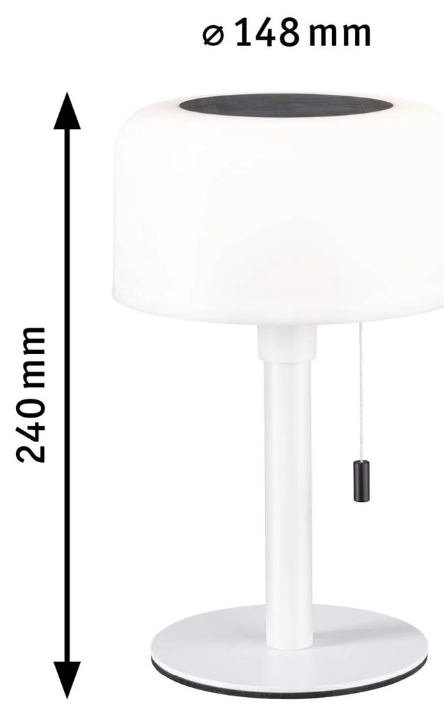 Paulmann 94606 Bartja, bílá solární lampička na baterii, 1,6W LED 2700K, výška 24cm, IP44