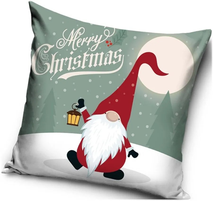Vánoční polštář - motiv Skřítek s lampičkou - Merry Christmas - 40 x 40 cm