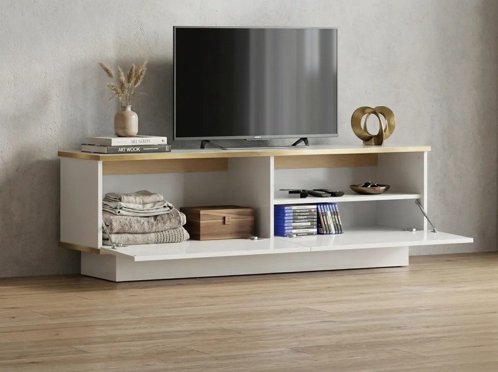 TV stolek ALVIN 135 cm, bílá/zlatá