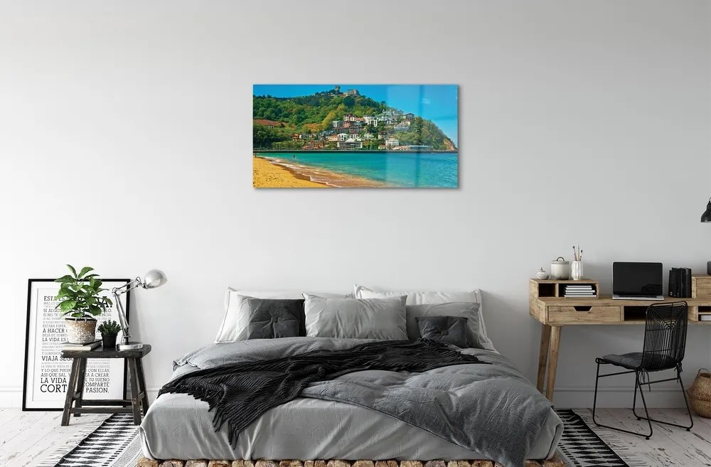 Obraz na skle Španělsko pláž horské městečko 100x50 cm