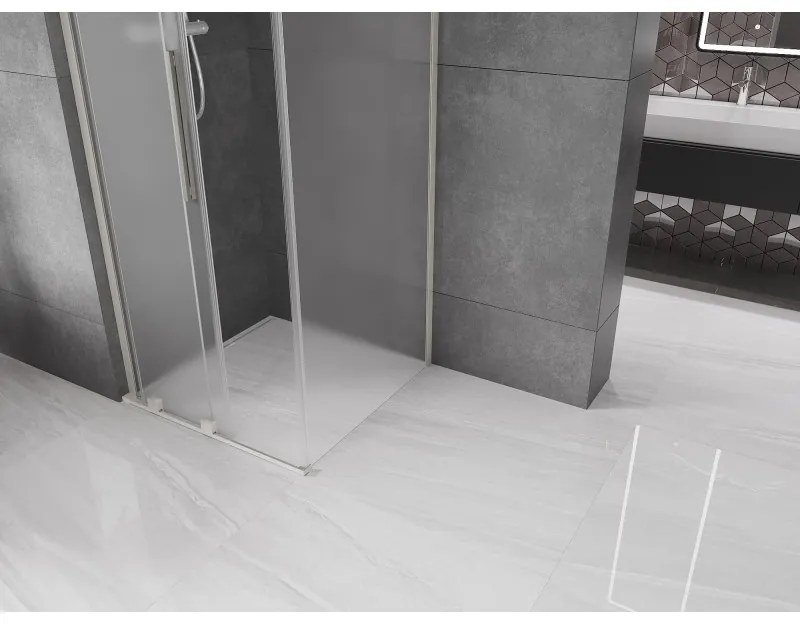 Mexen Velar L, sprchový kout s posuvnými dveřmi 100 x 100 cm, 8mm sklo námraza, broušená ocel, 871-100-100-33-97