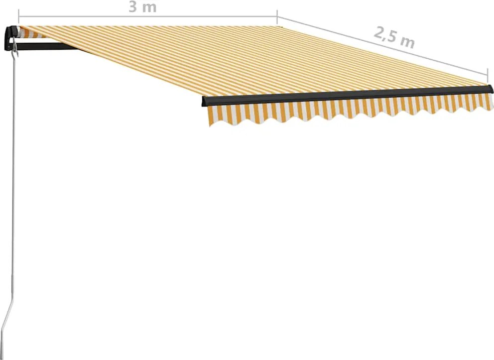 Ručně zatahovací markýza 300 x 250 cm žlutobílá 3055186