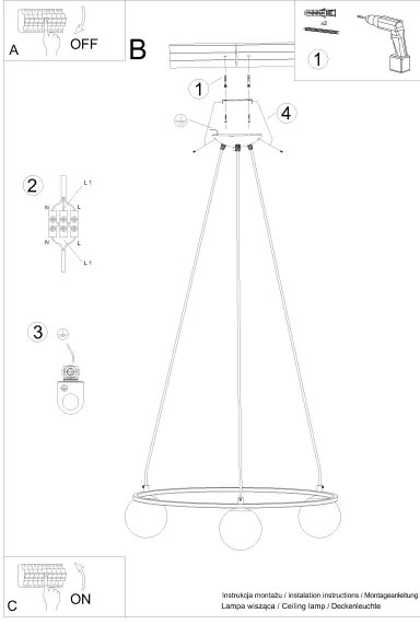 Sollux SL.1213 - Lustr na lanku YOLI 3xG9/8W/230V černá