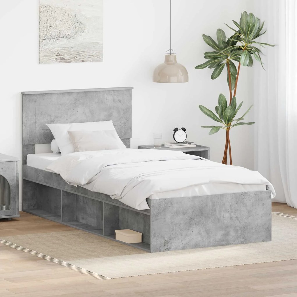 Rám postele s čelo Betonově šedá 100 x 200 cm Kompozitní dřevo 3407916