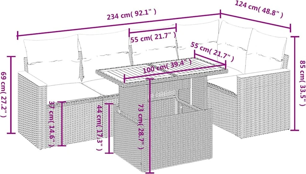 6dílná zahradní sedací souprava s poduškami černá polyratan 3273064