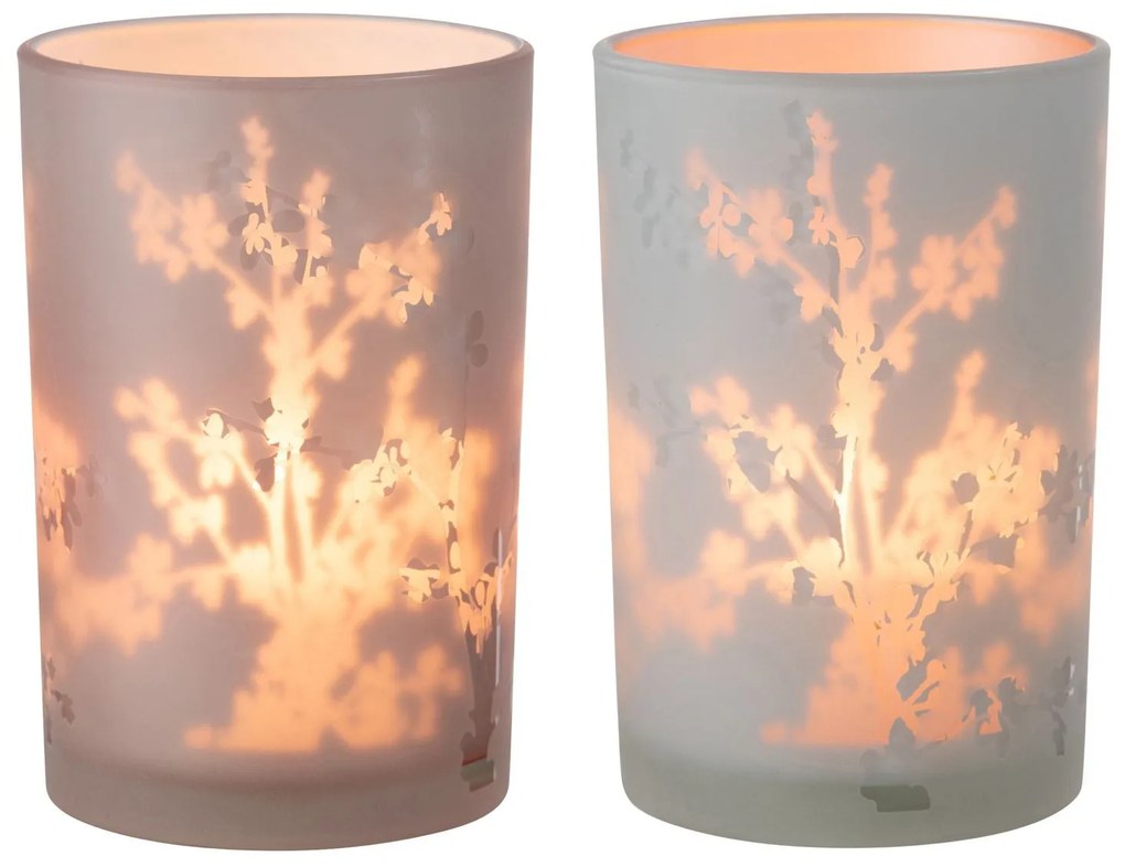 2ks růžový a modrý skleněný svícen na čajovou svíčku Sakura - Ø 12*17cm