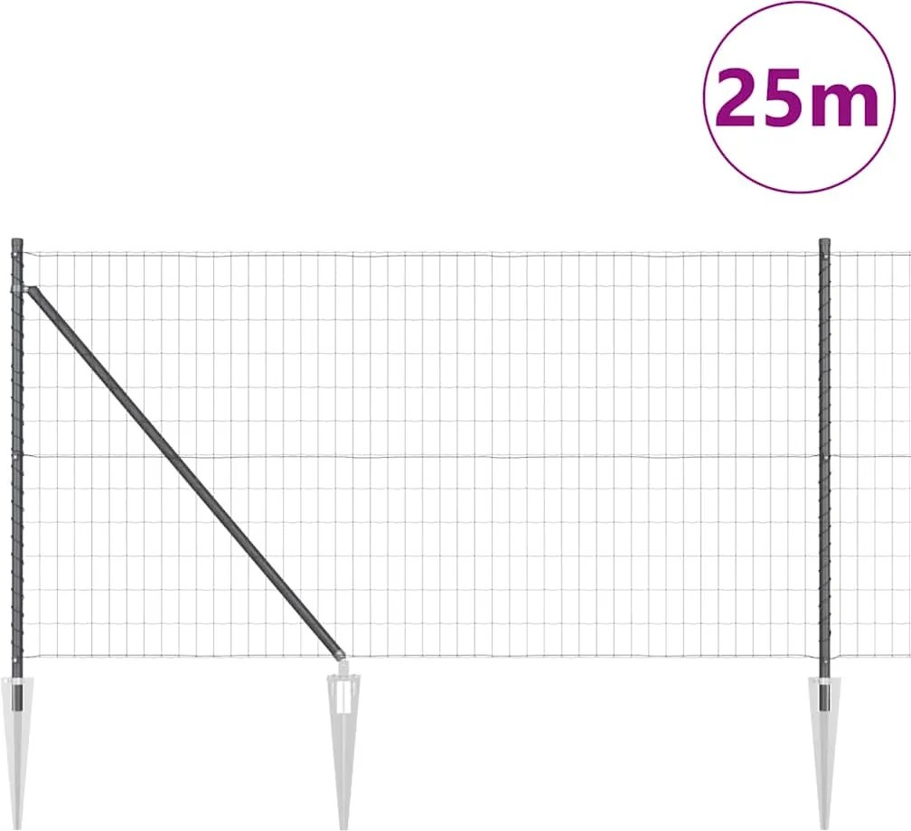 Evropský plot se hroty 25 x 1 m Ocel potažená PVC Šedá Síťovina 3350679