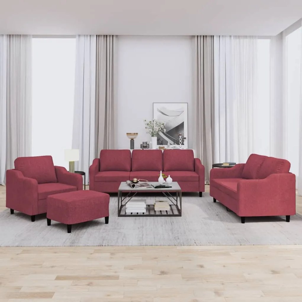 4dílná sedací souprava s poduškami vínová textil 3201784