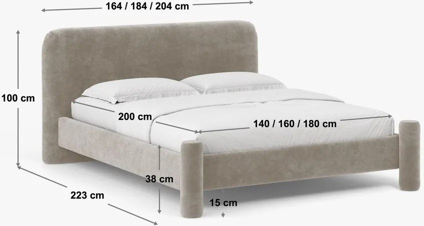 Světle modrá čalouněná dvoulůžková postel s roštem 140x200 cm Vera – Micadoni