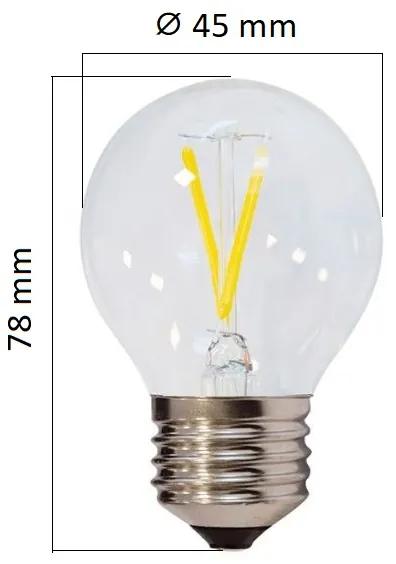 Retro LED žárovka E27  2W 200lm G45 denní, filament, ekvivalent 13W DOPRODEJ