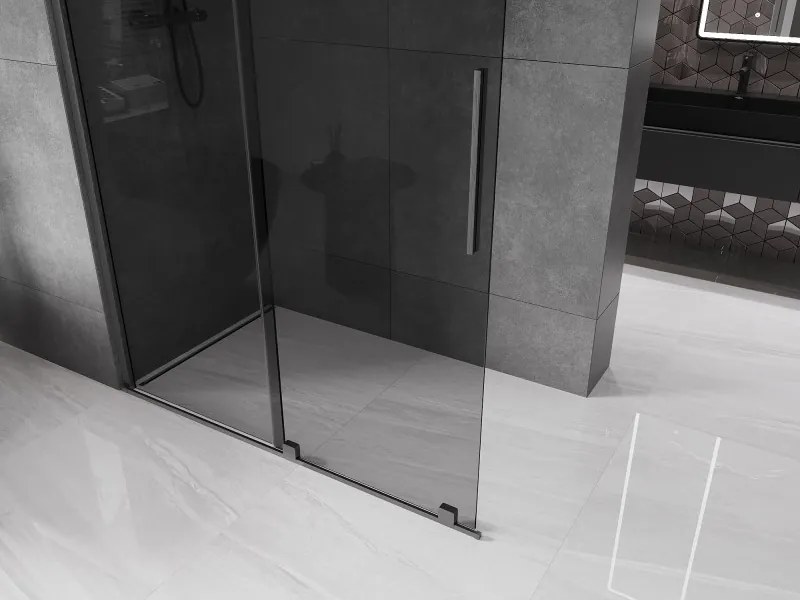 Mexen Velar, sprchová zástěna s posuvnými dveřmi Walk-in 130 x 200 cm, 8mm šedé sklo, grafit broušený, 871-130-000-43-66