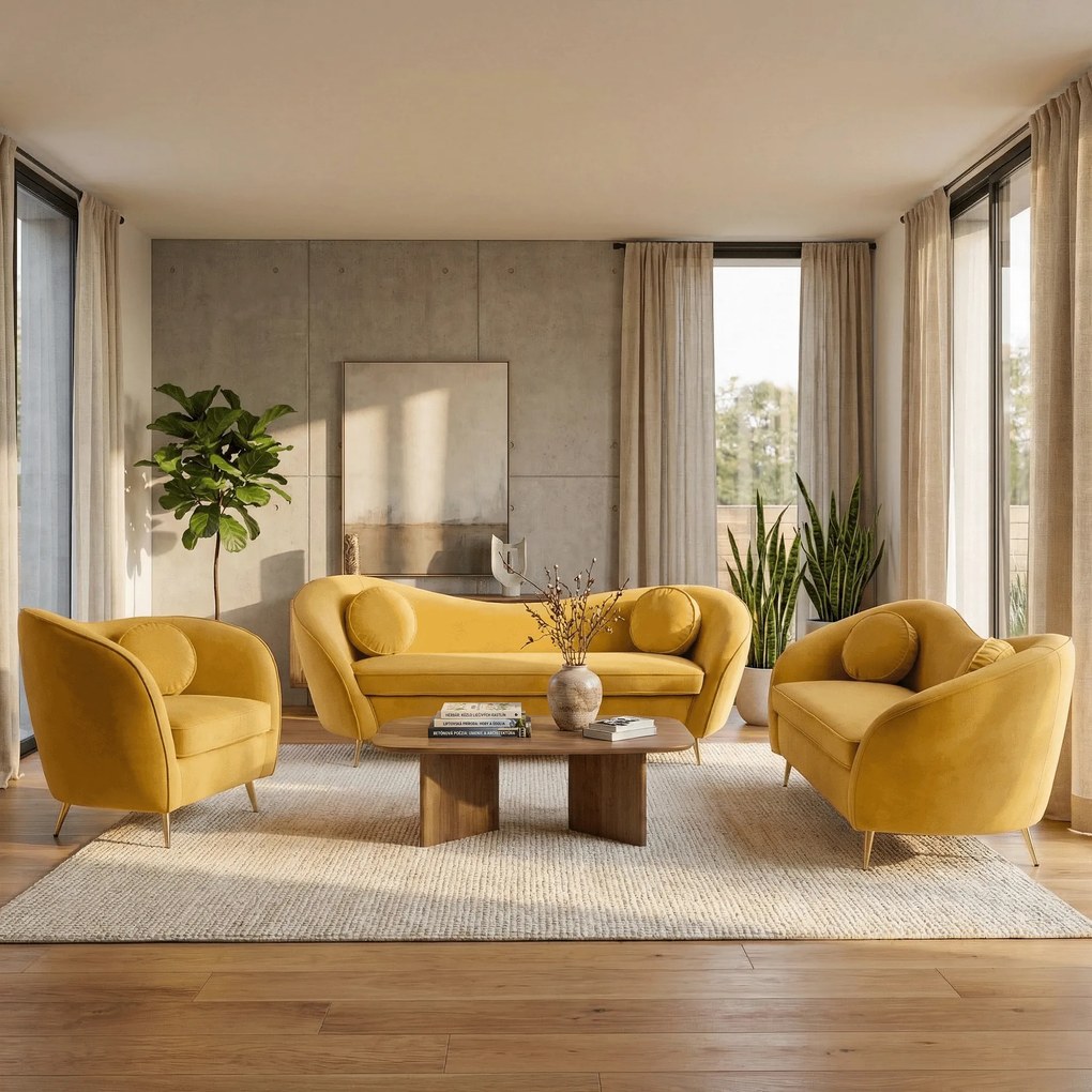 Designové křeslo, žlutá Velvet látka/gold chrom zlatá, EZIO
