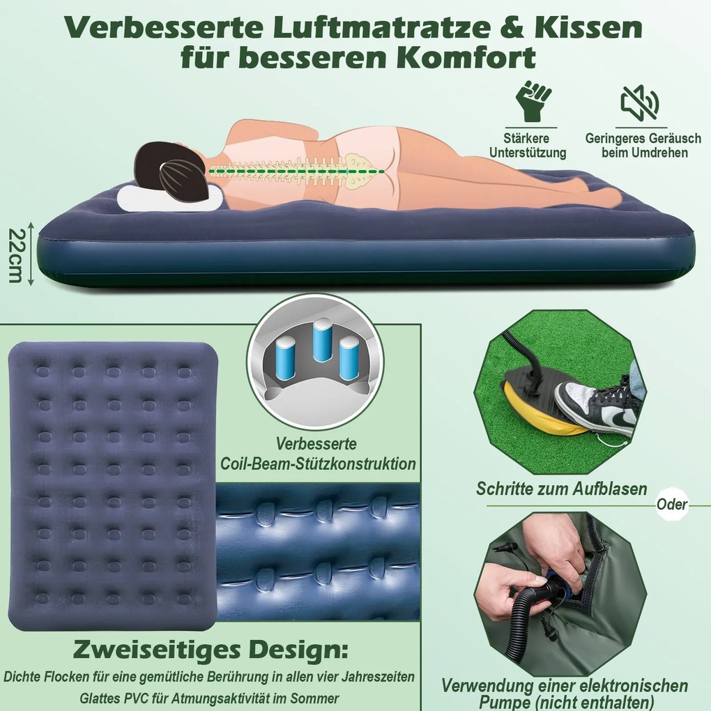 Costway 5 v 1 Camping Stan Camp Bed for 2 People Nafukovací matrace Polštář